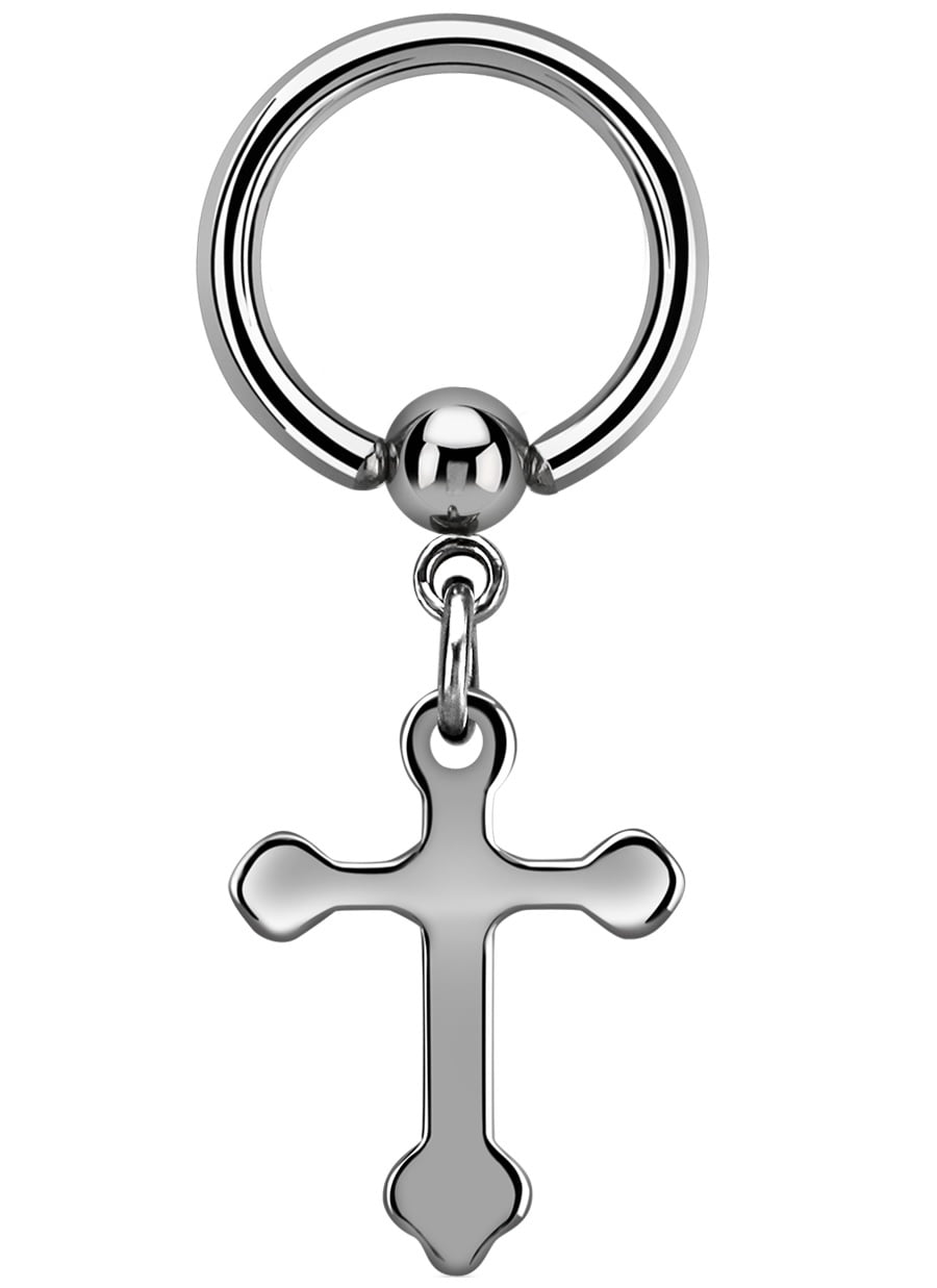 iJewelry2 Stainless Steel Dangling Budded Cross Captive Beaded Ring ...