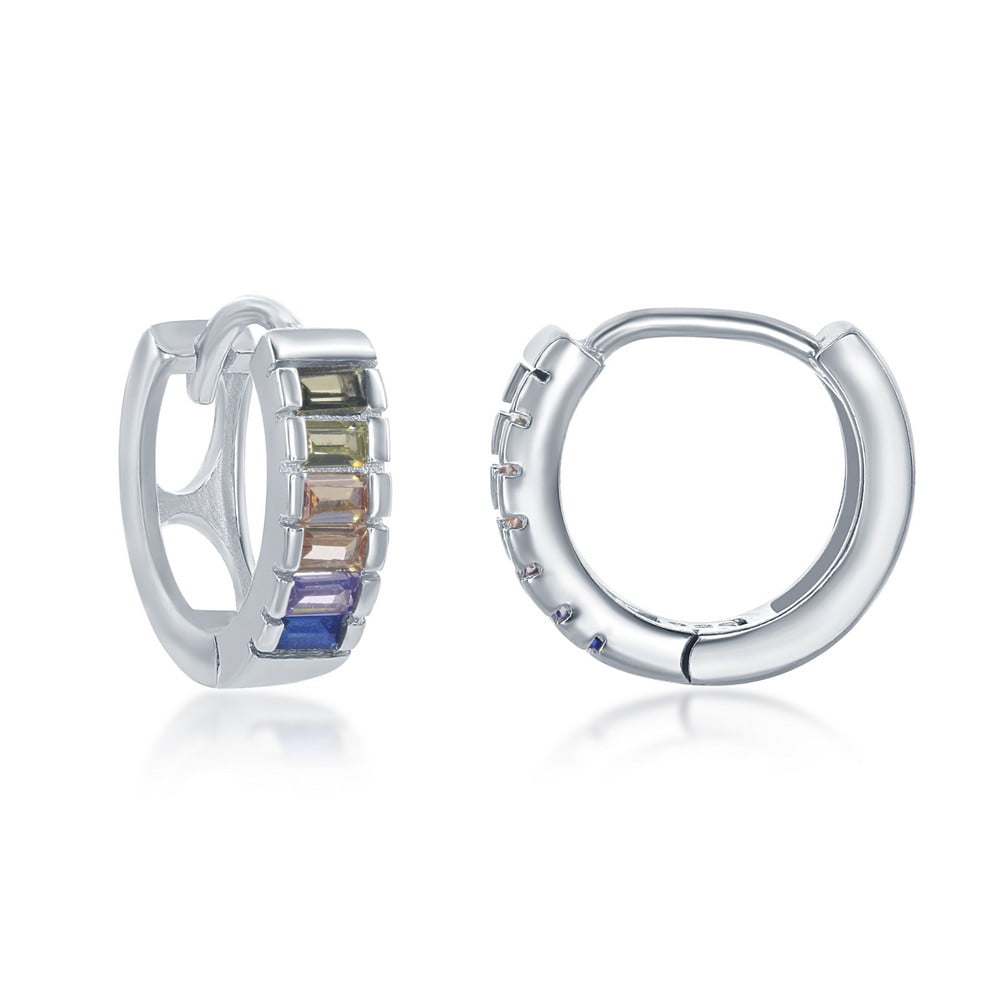 iJewelry2 Sterling Silver Half Center Channel-set Rainbow Multi-color ...