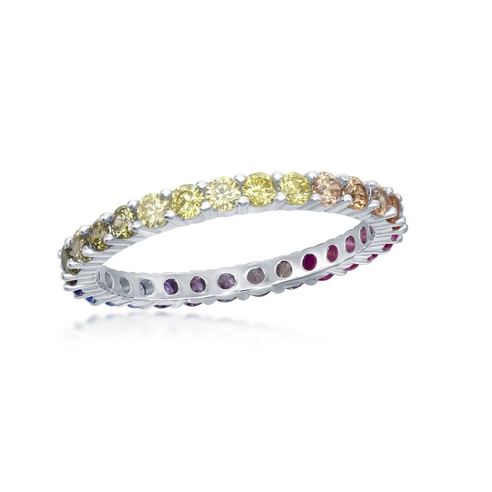 iJewelry2 Sterling Silver Rainbow Multicolor Round CZ 2mm Eternity Band ...