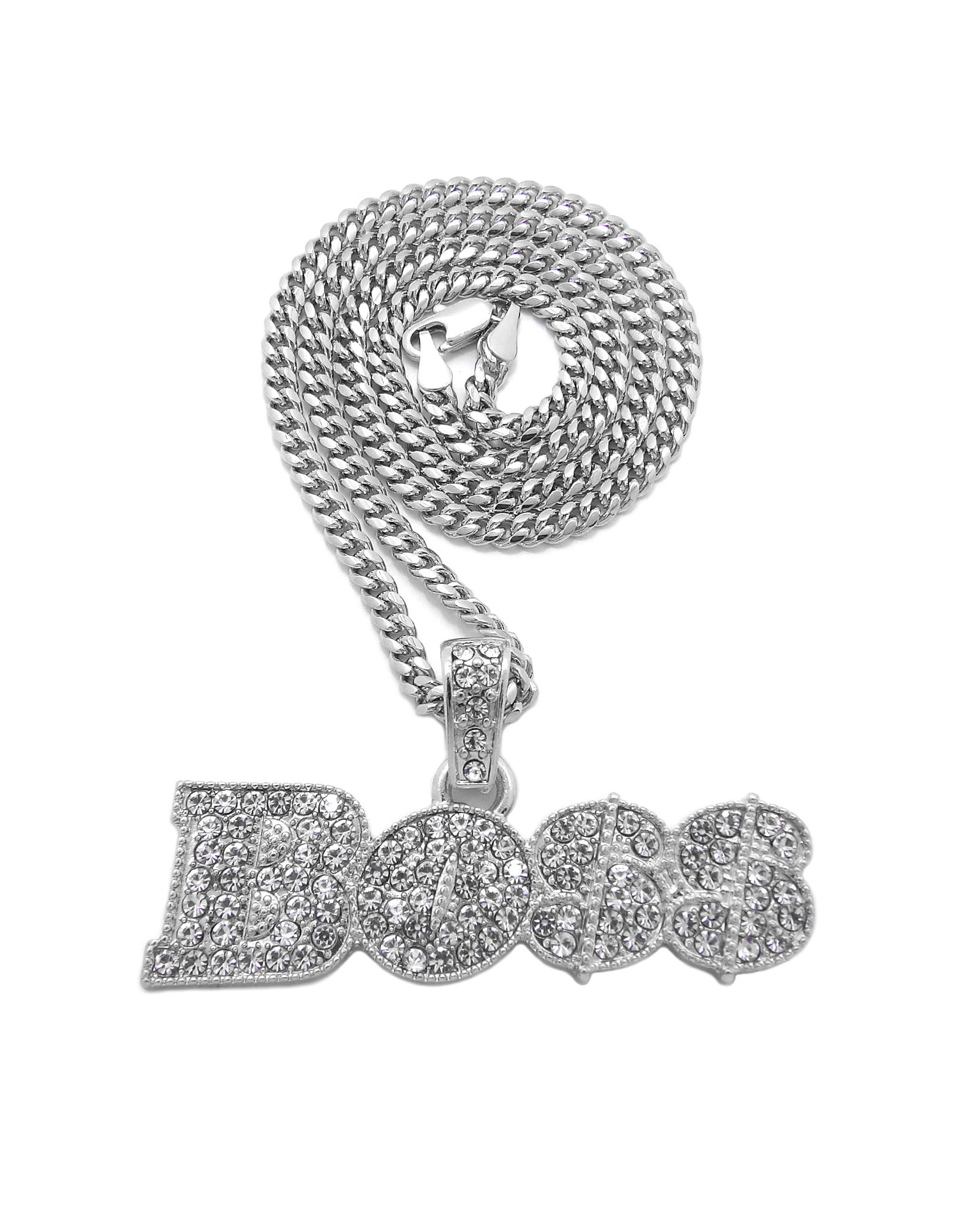 iJewelry2 Urban BOSS Script Pendant with Crystals Encrusted Silver-tone ...