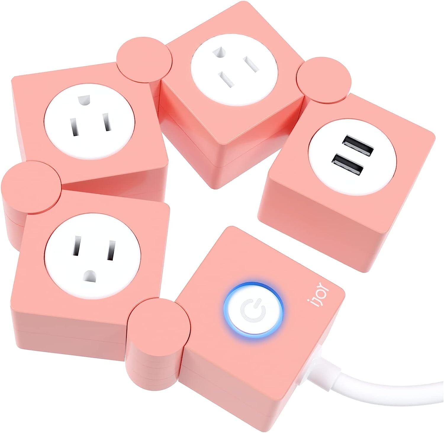 iJoy Rotating Power Strip Surge Protector, 3 Outlets, 2 USB Ports, Long ...