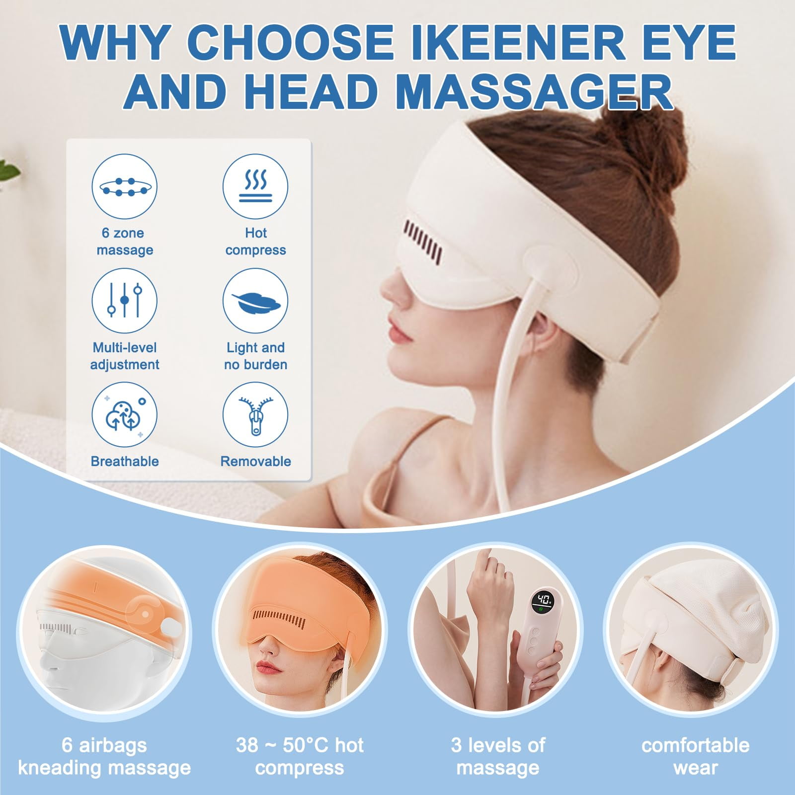 iKeener Head and Eye Massager for Migraines,Smart Temple Massager for ...