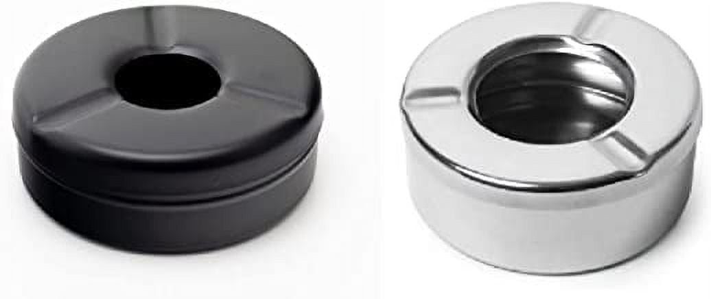 iKonbi Stainless Steel Black/Silver Round Lid Ash Tray- Set of 2 ...