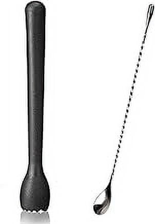 iKonbi Stainless Steel Teardrop Bar Spoon with Black PVC Muddler- Set ...