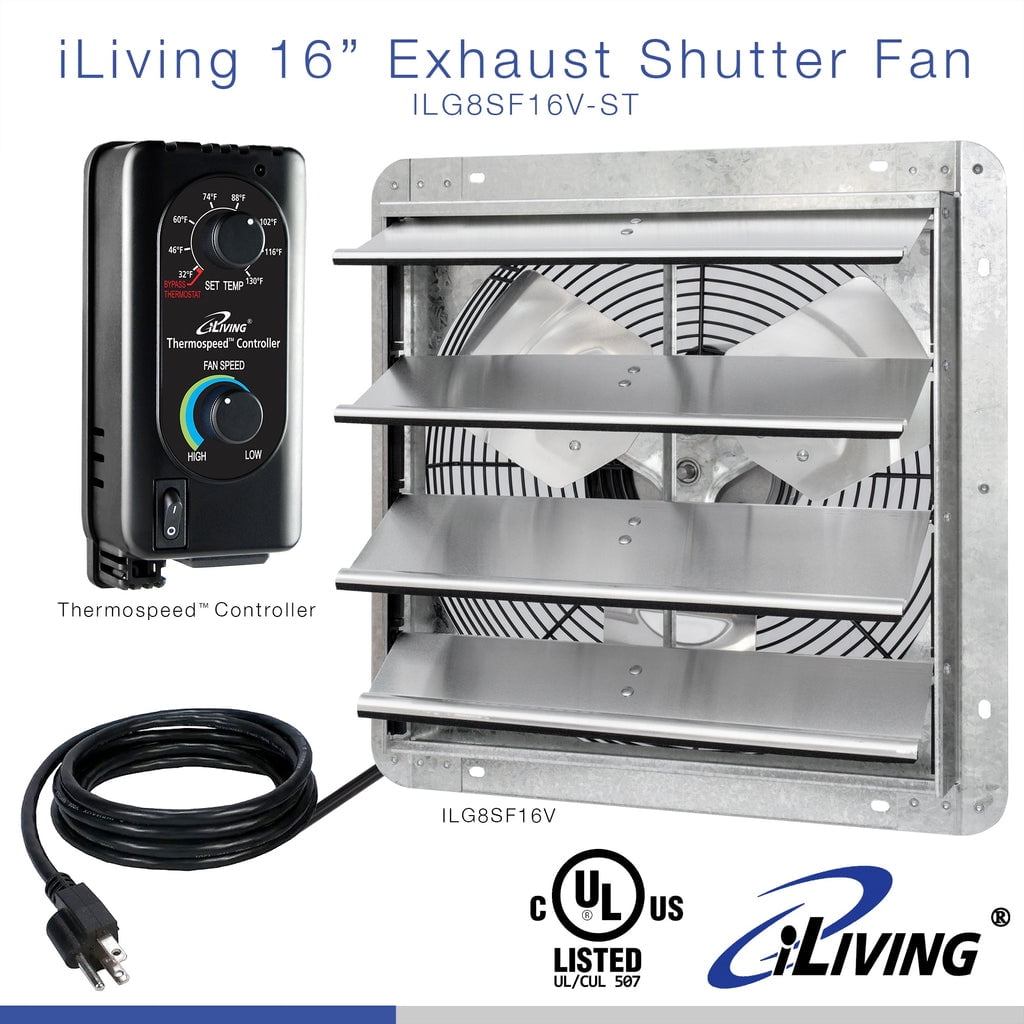 iLIVING 16" Wall Mounted Shutter Exhaust Fan, Automatic Shutter, with ...