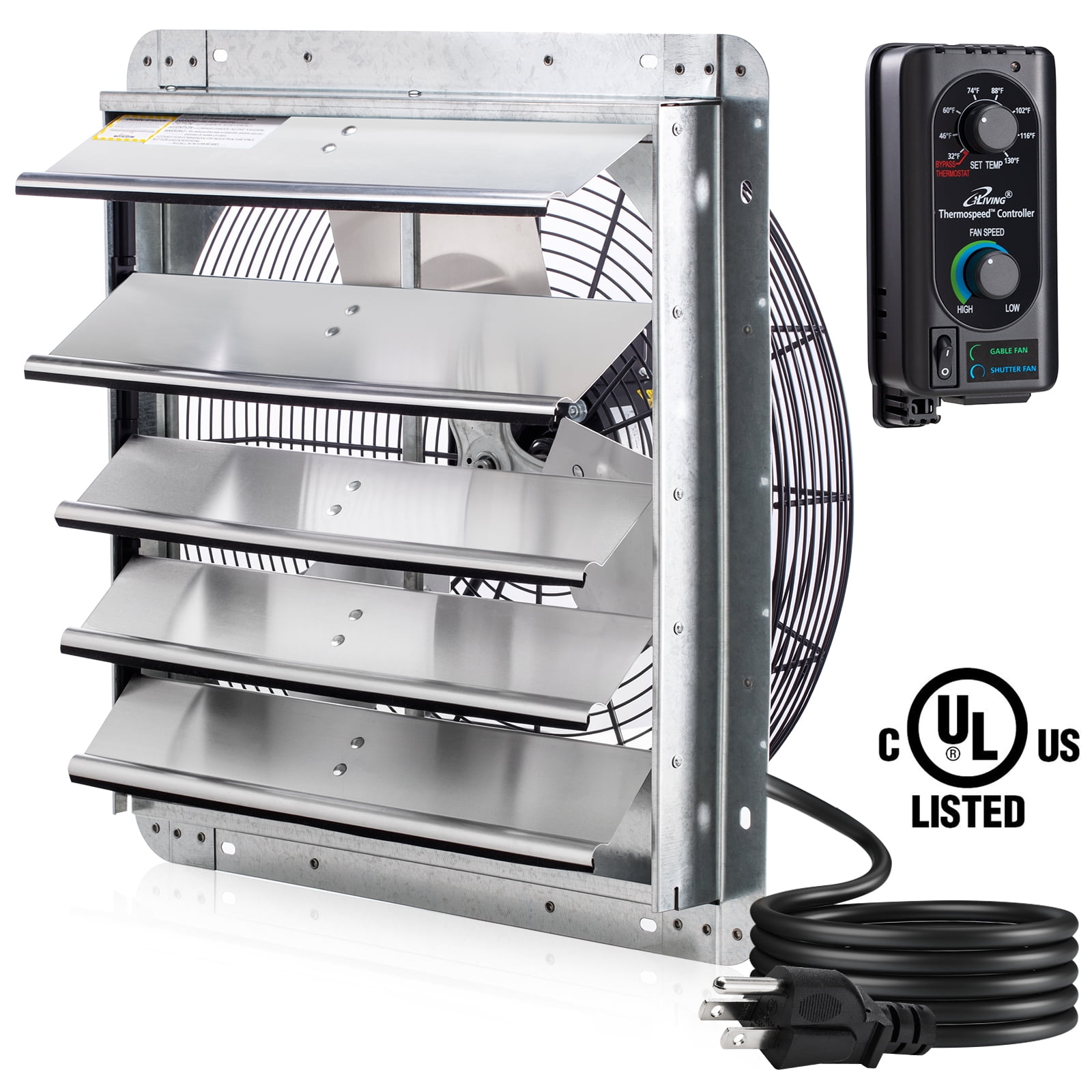 iLIVING 18" Wall Mounted Shutter Exhaust Fan, Automatic Shutter, with ...