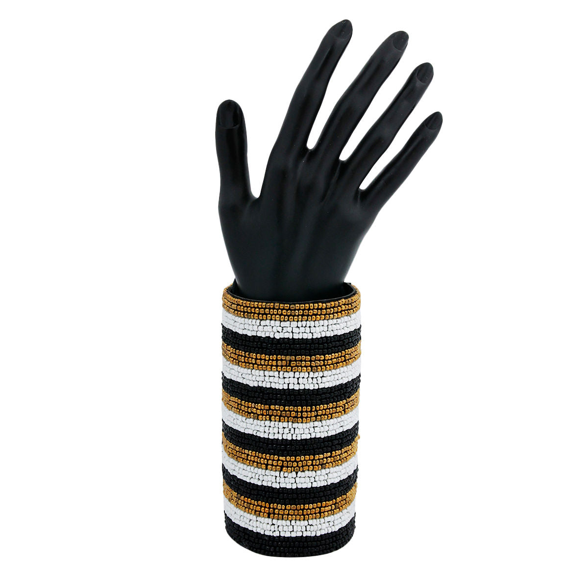 iLLASPARKZ Black, White, and Gold Bead Striped Embroidered Arm Cuff ...