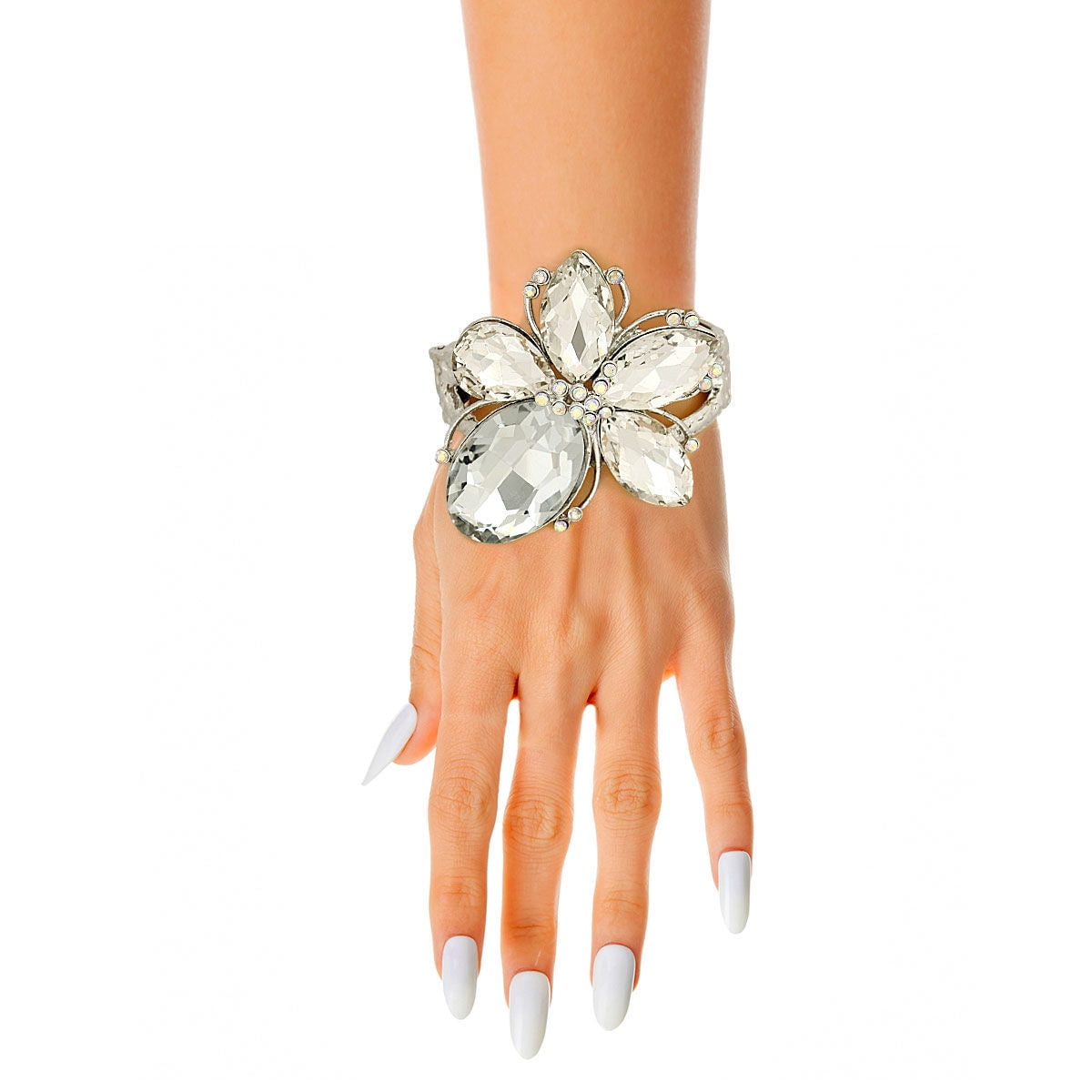 iLLASPARKZ Silver Clear Crystal Flower Hinge Cuff - Walmart.com
