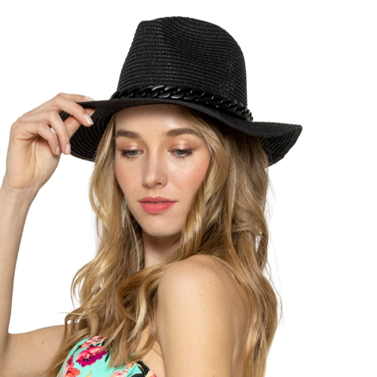 iLLASPARKZ Women's Black Chain Band Panama Hat for Female - Walmart.com