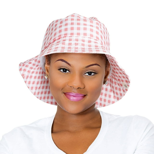 iLLASPARKZ Women's Pink Gingham Draw String Bucket Hat for Female ...