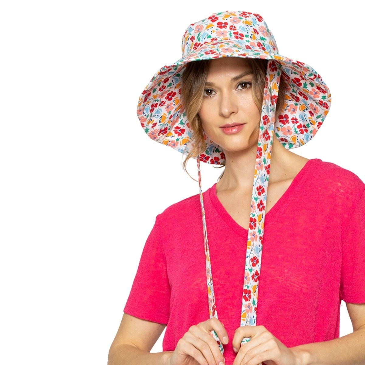 iLLASPARKZ Women's Red Floral Chin Tie Bucket Hat for Female - Walmart.com