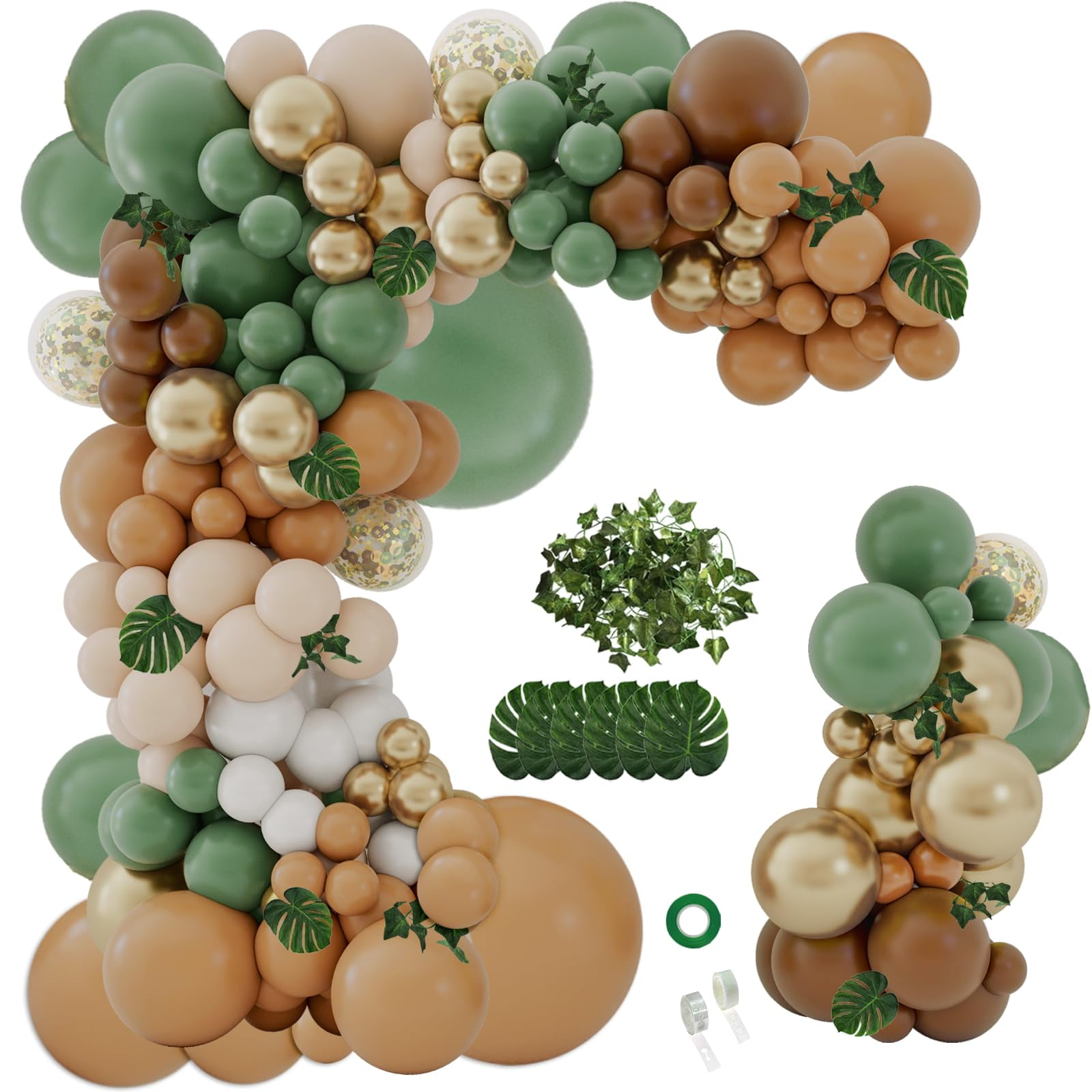 iLaFm 142PCS Sage Green Brown Balloon KKS1 Garland Kit Jungle Safari Wild Woodland Balloon Arch ...
