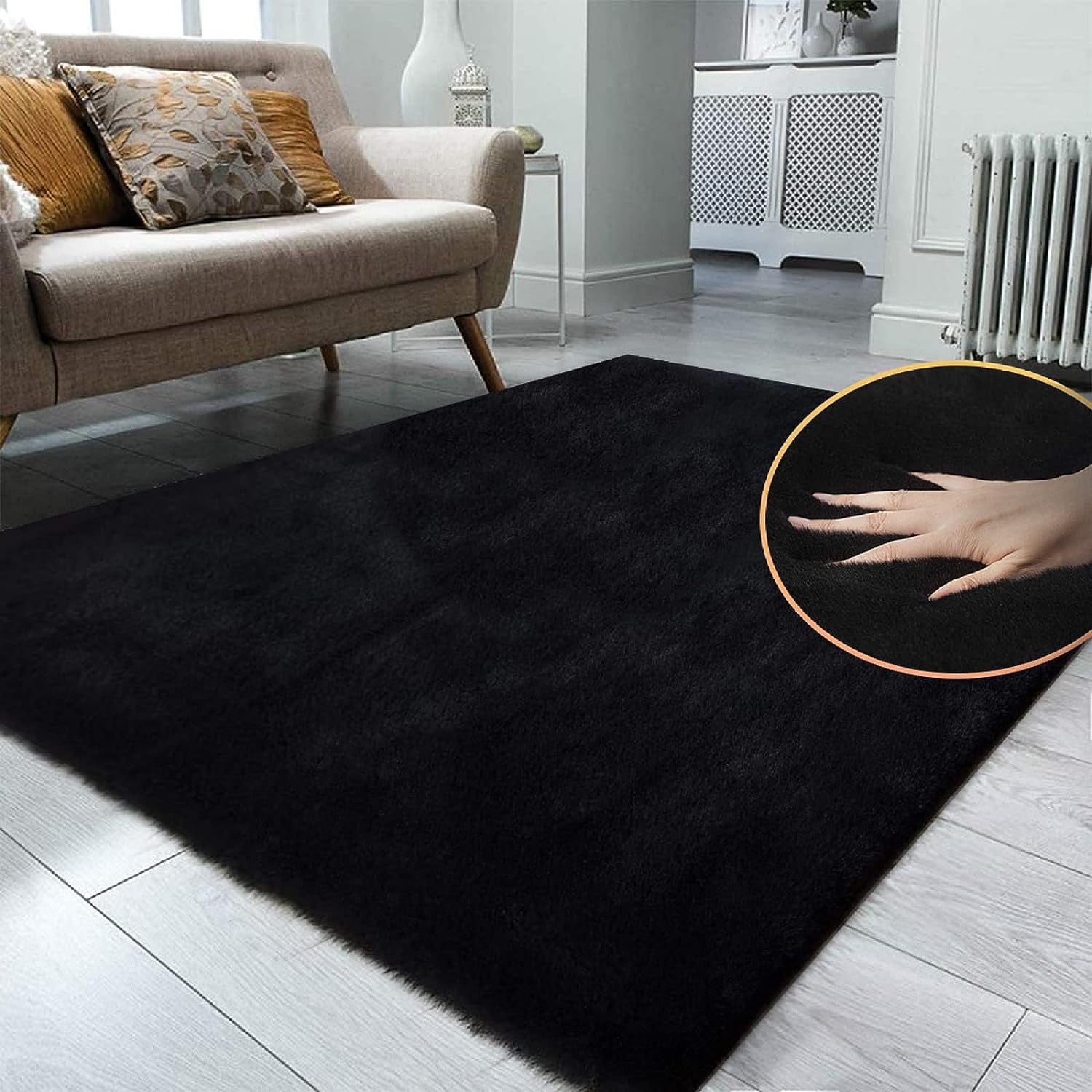 iLieber Faux Rabbit Soft Fluffy Fur 4x6 Black Area Rug,Washable Rugs ...