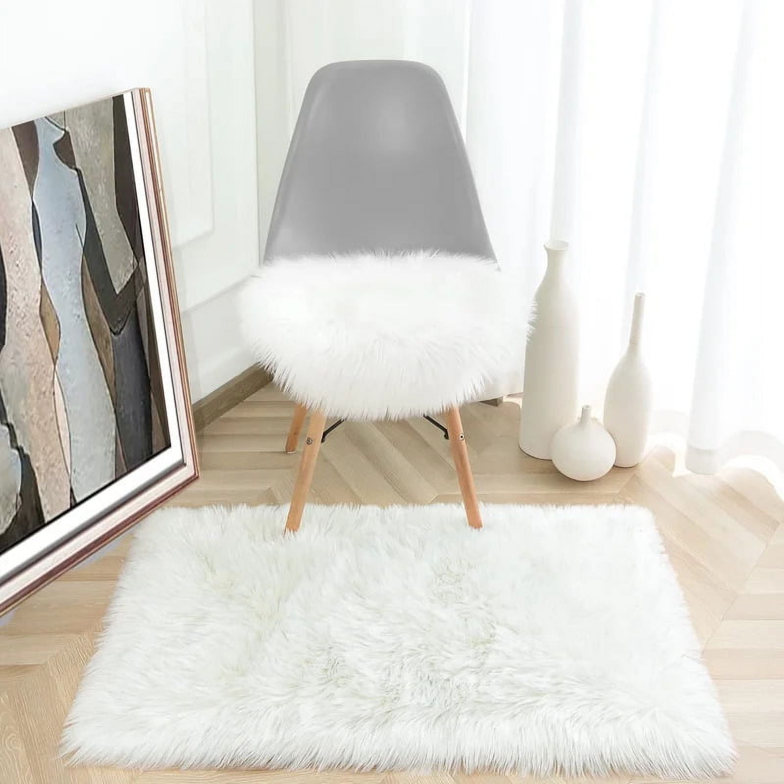 iLieber Sheepskin Soft Fluffy Fur 2x3 White Area Rug, Fuzzy Rug ...