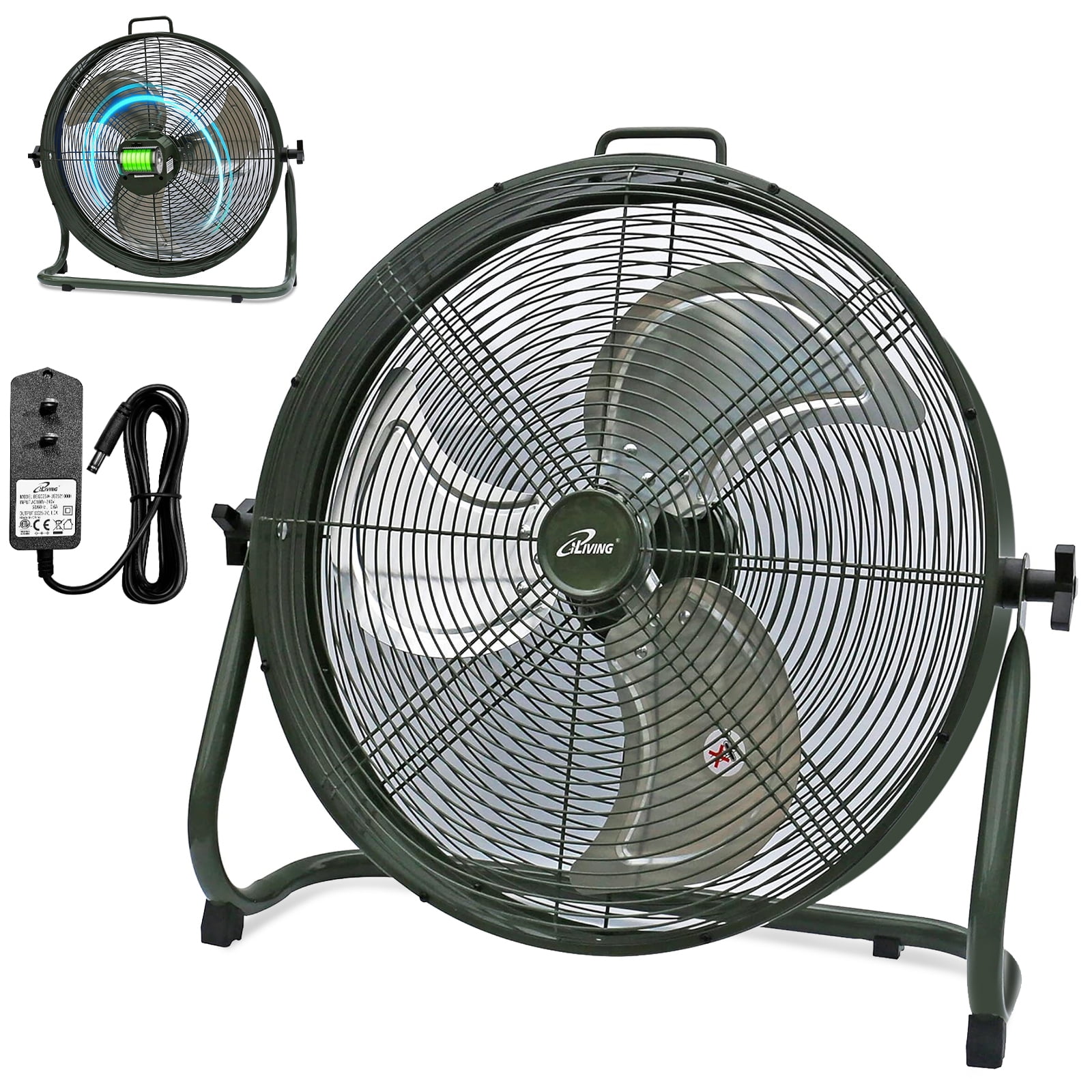 iLiving 18" Rechargeable Battery Operated Camping Floor Fan, High ...