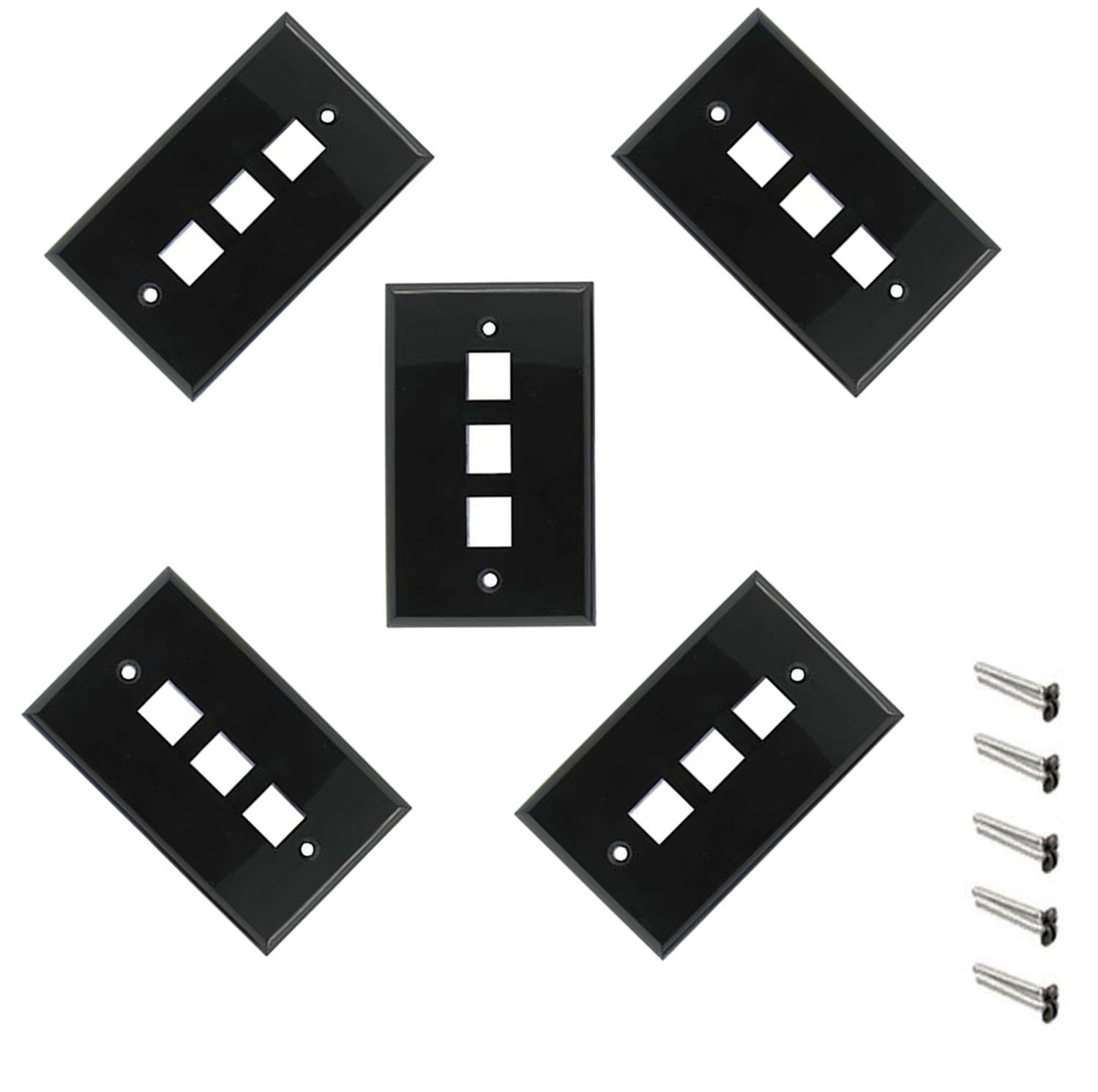 iMBAPrice 3 Port 2-inch Keystone Jack Wall Plate 1-Gang - Black (Pack ...