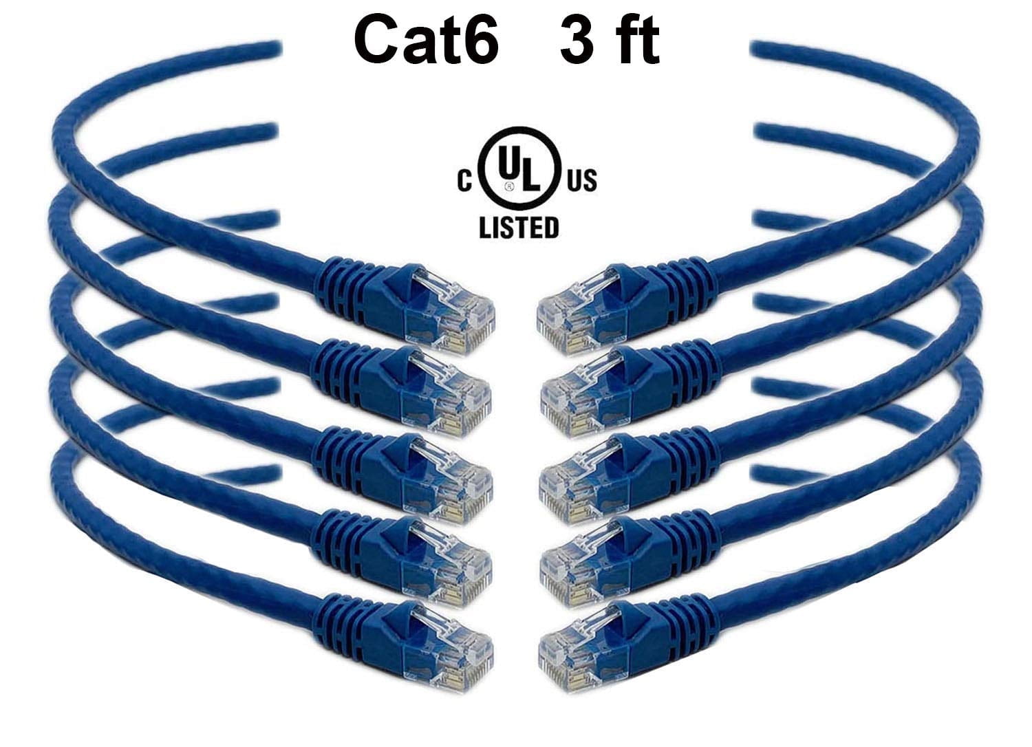 iMBAPrice 3ft Cat6 Cable, Premium Grade RJ45 Ethernet Network Cable Type Patch Cord - Blue, 5 ...
