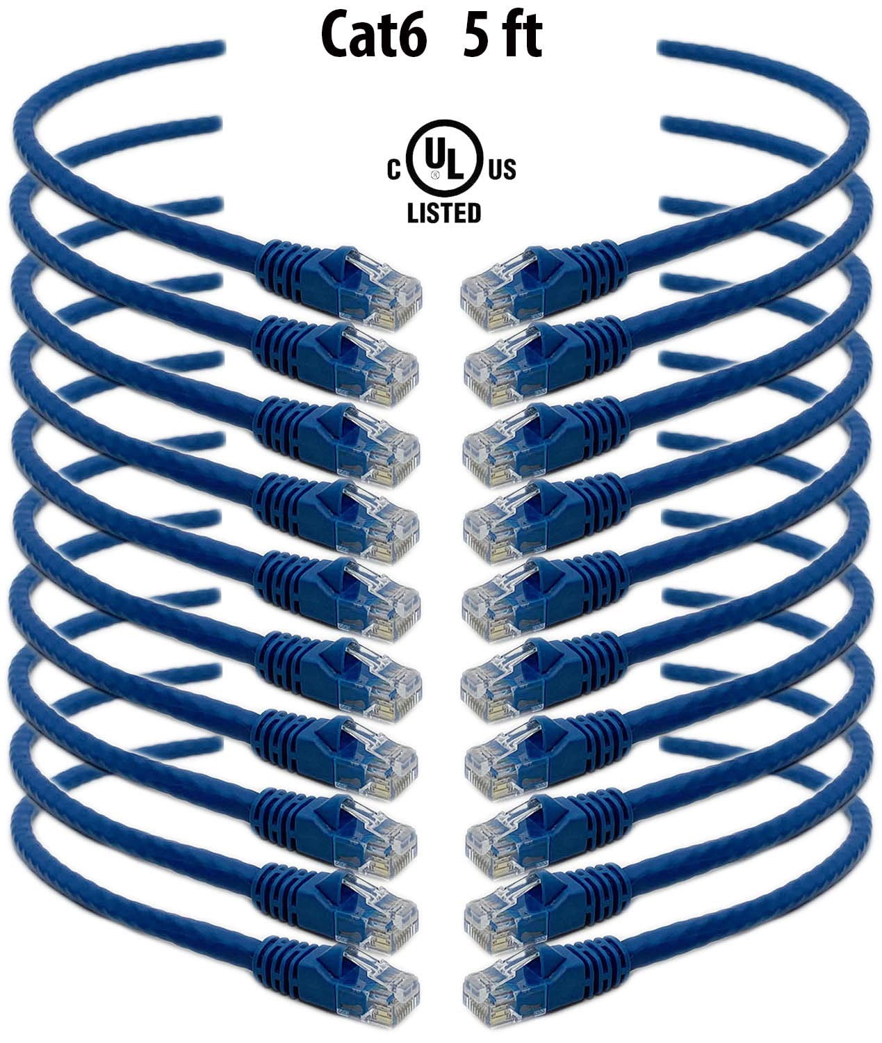 iMBAPrice 5 feet Cat6 Ethernet Network Patch Cable RJ45 - 10 Pack, Blue ...