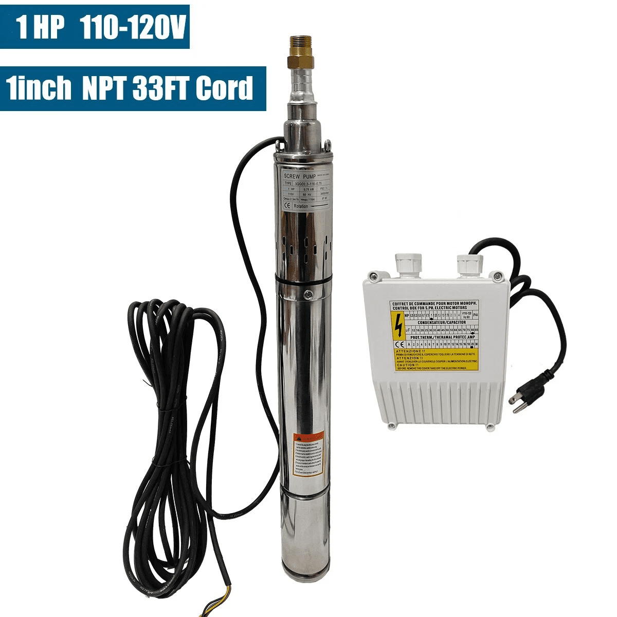 iMeshbean 1HP 3" Deep Well Submersible Pump Stainless Steel Screw Pump ...