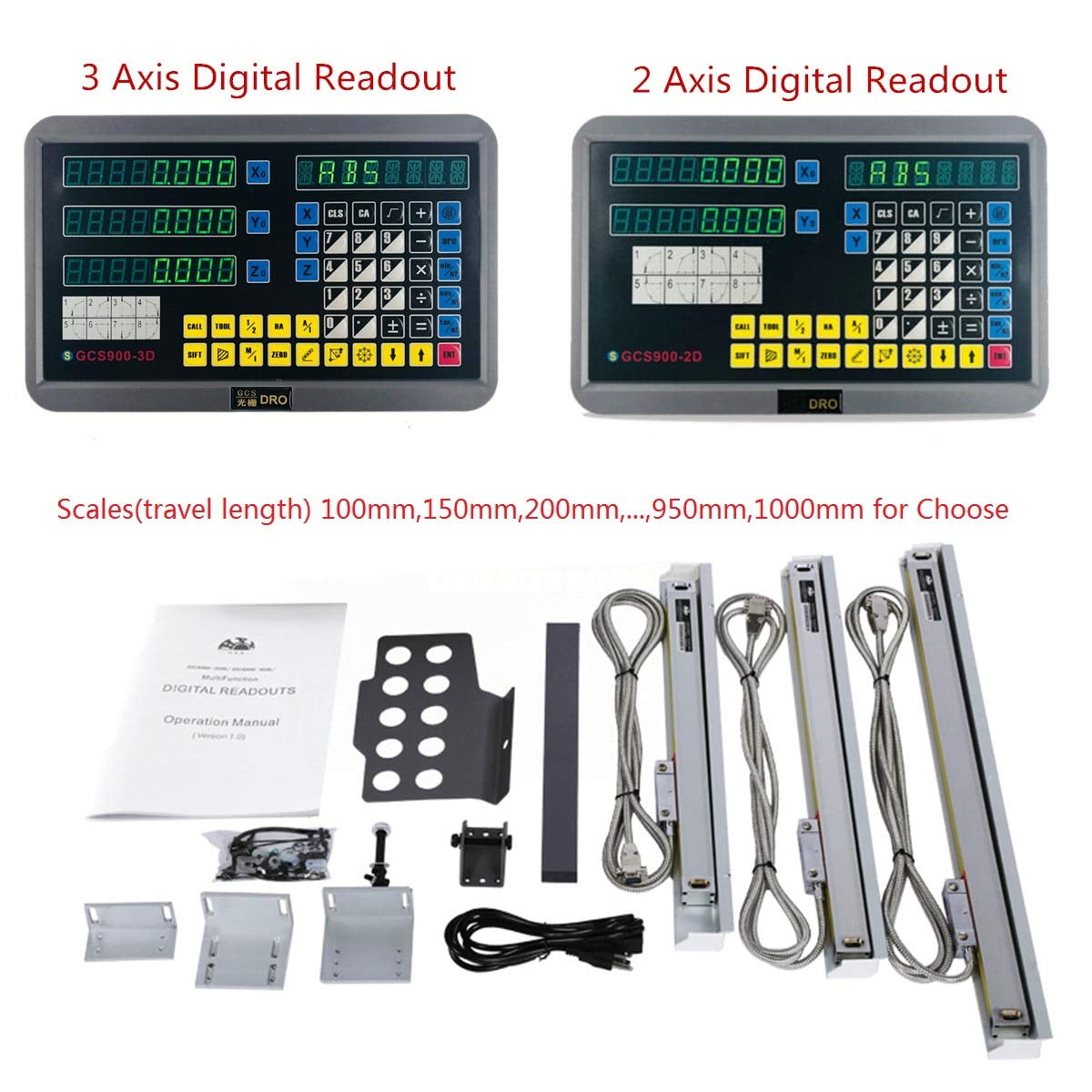 iMeshbean 2 Axis Digital Readout and TTL Precision Linear Glass Scale DRO Encoder for Milling ...