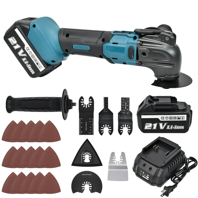 iMeshbean 21V Li-Ion Cordless Brushless Oscillating Multi-Tool w/ Blade Sanding Sheets - Walmart.com