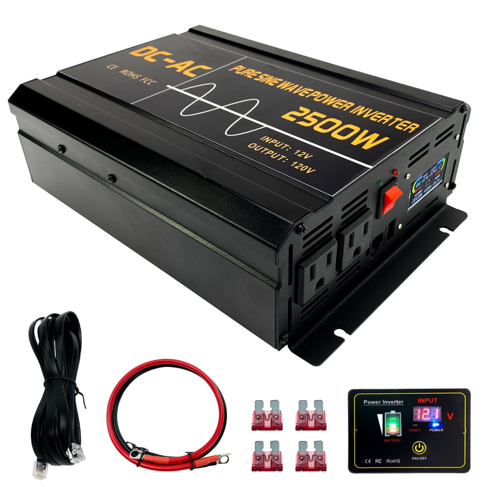 iMeshbean 2500W Power Inverter 12V DC -120V AC Converter LCD Display ...