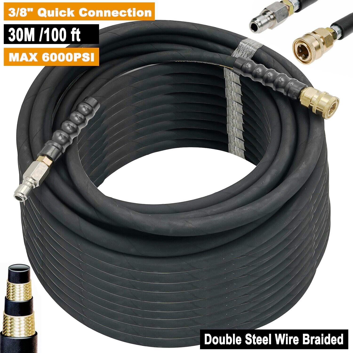 iMeshbean 3/8" High Tensile Pressure Washer Hose 6000 PSI 100FT Hot ...
