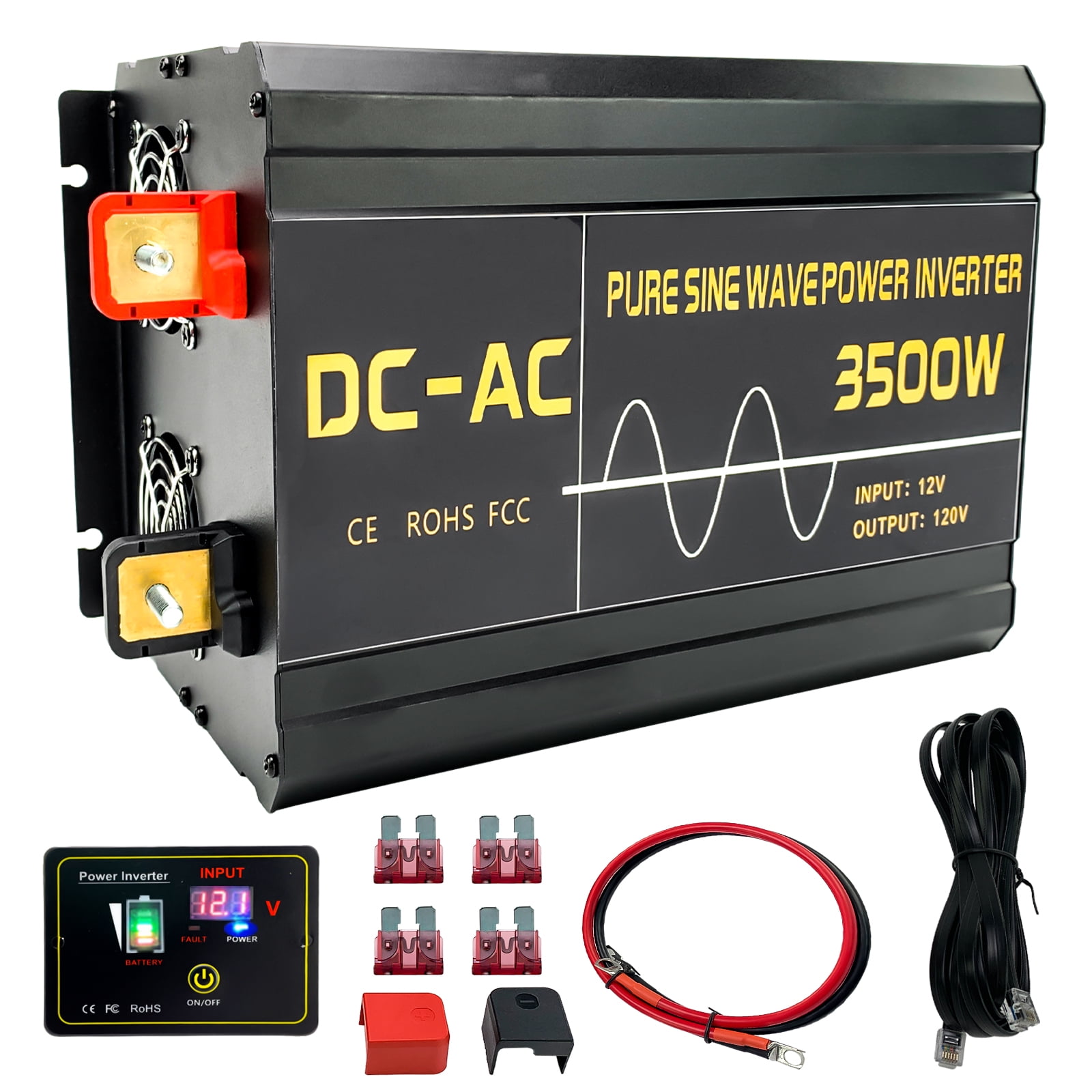 iMeshbean 3500W Power Inverter DC 12V -AC 120V Converter LCD Display ...