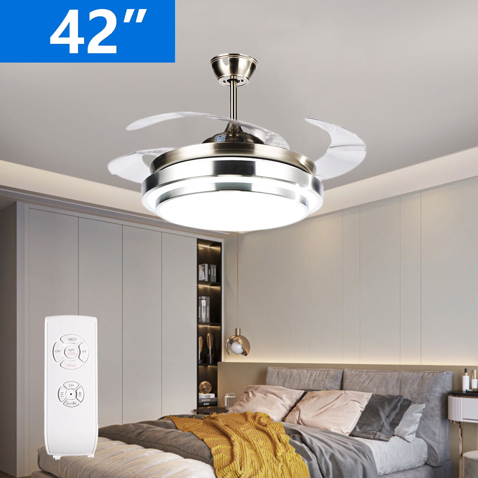 iMeshbean 42" LED Chandelier Invisible Ceiling Fan Light Ceiling Lamp ...