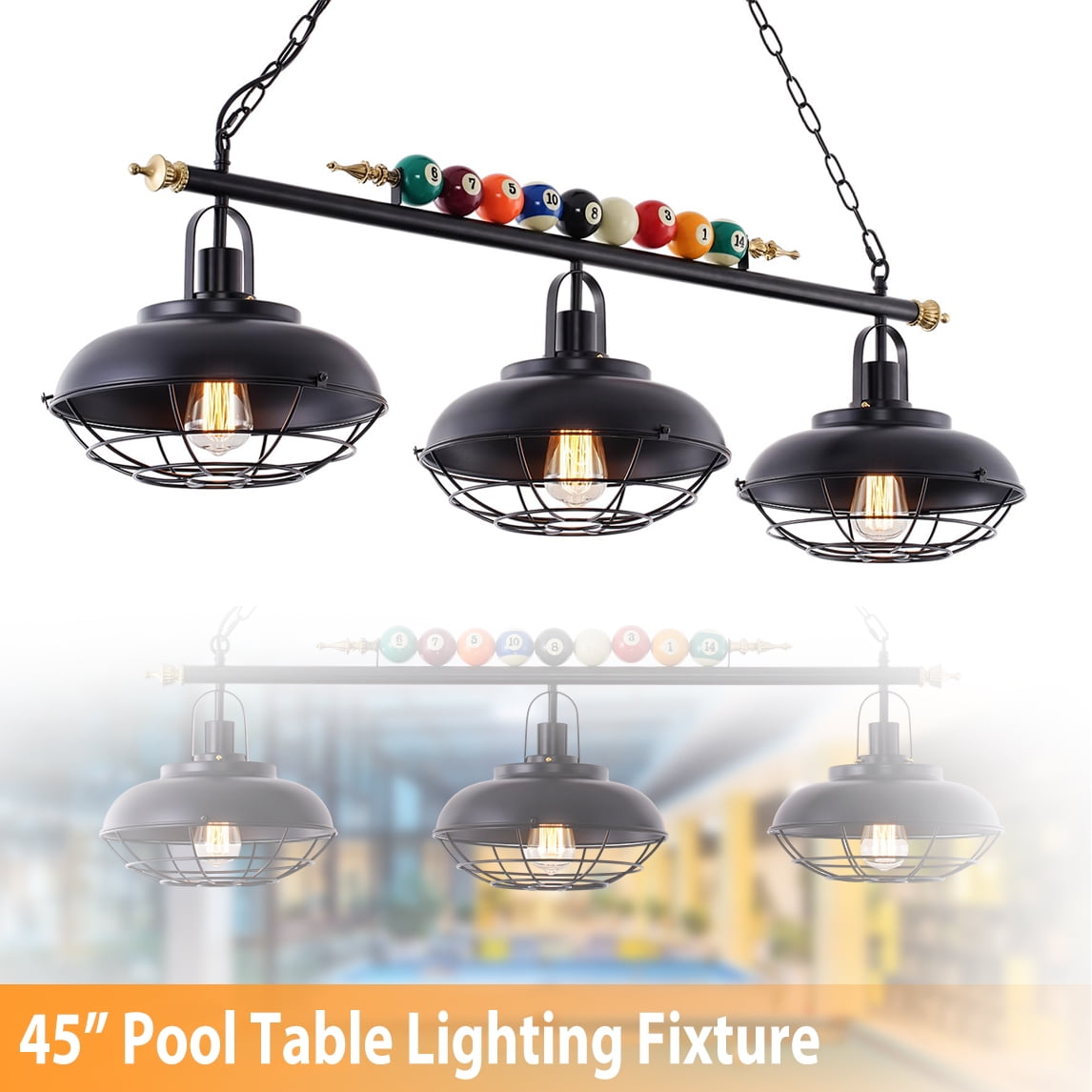 "iMeshbean 45"" LED Pool Table Chandelier, 3 Metal Shades, Real ...