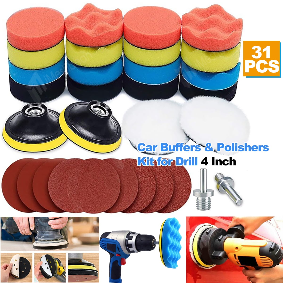 iMeshbean 4inch Car Polishing Buffing Pads Drill Sponge Kit Set Waxing ...