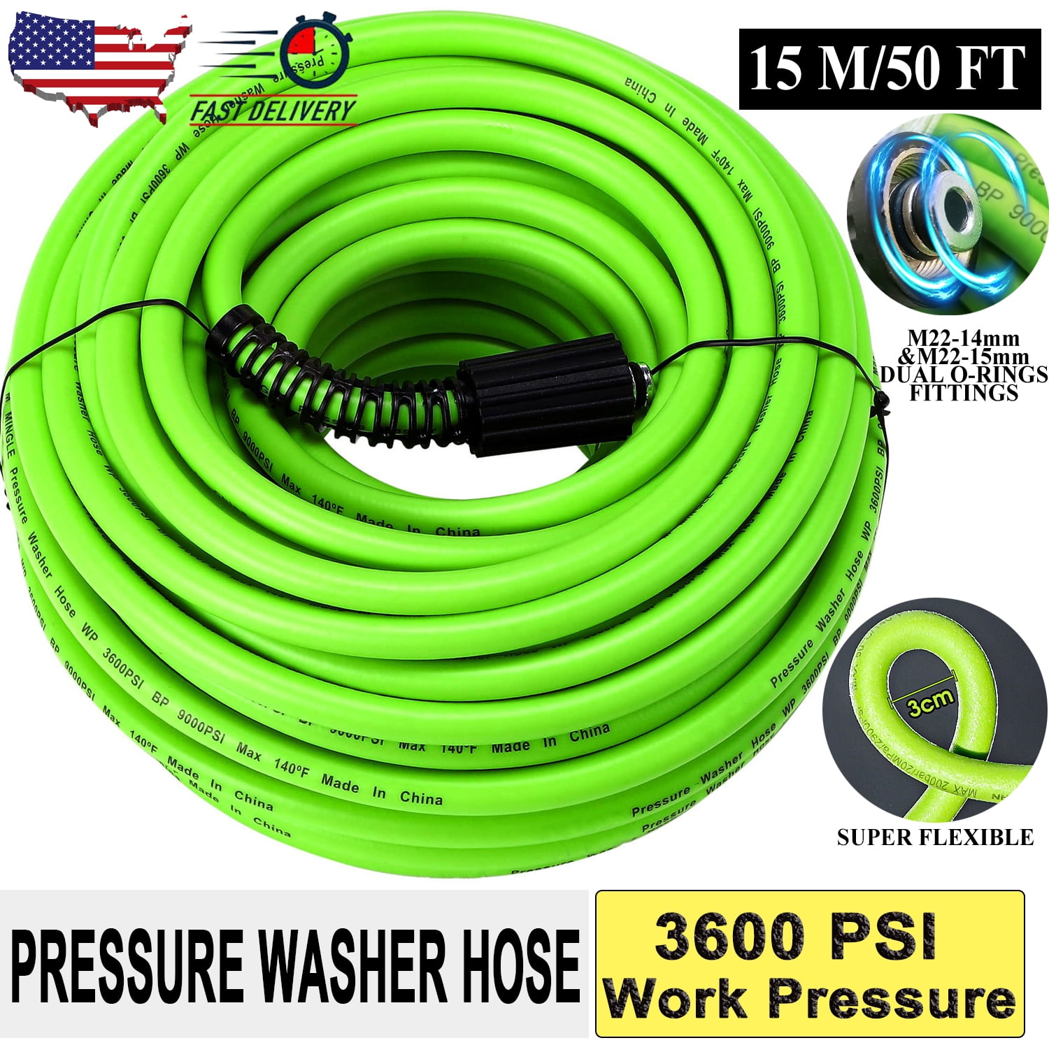 iMeshbean 50FT Pressure Washer Flexible Hose for Power Washer–3600 PSI ...