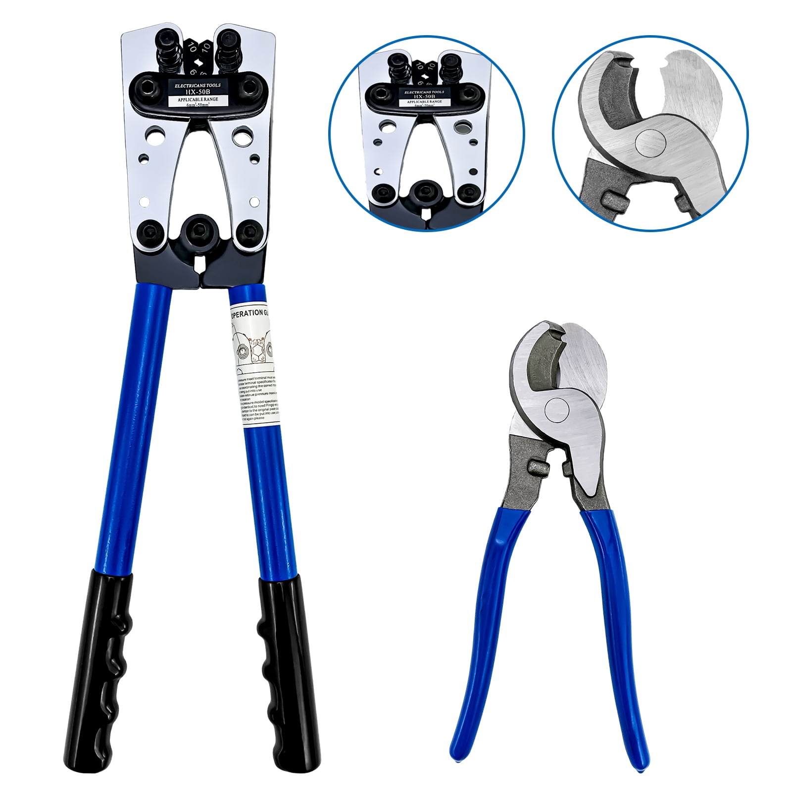 iMeshbean 6-50mm² Battery Cable Lug Crimping Tool Cu/Al Wire Terminal ...