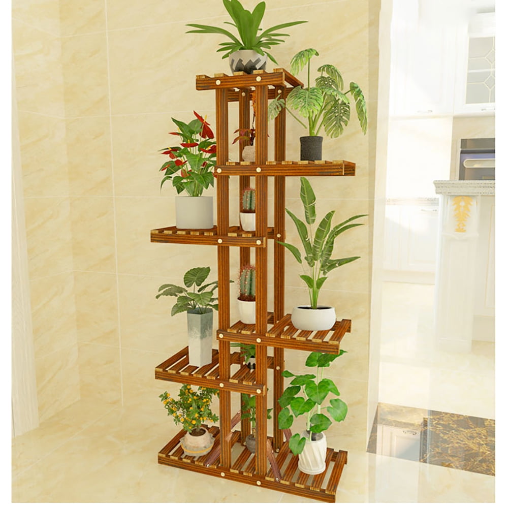 iMeshbean 6 Tier 11 Pots Wooden Plant Flower Display Stand Wood Shelf ...