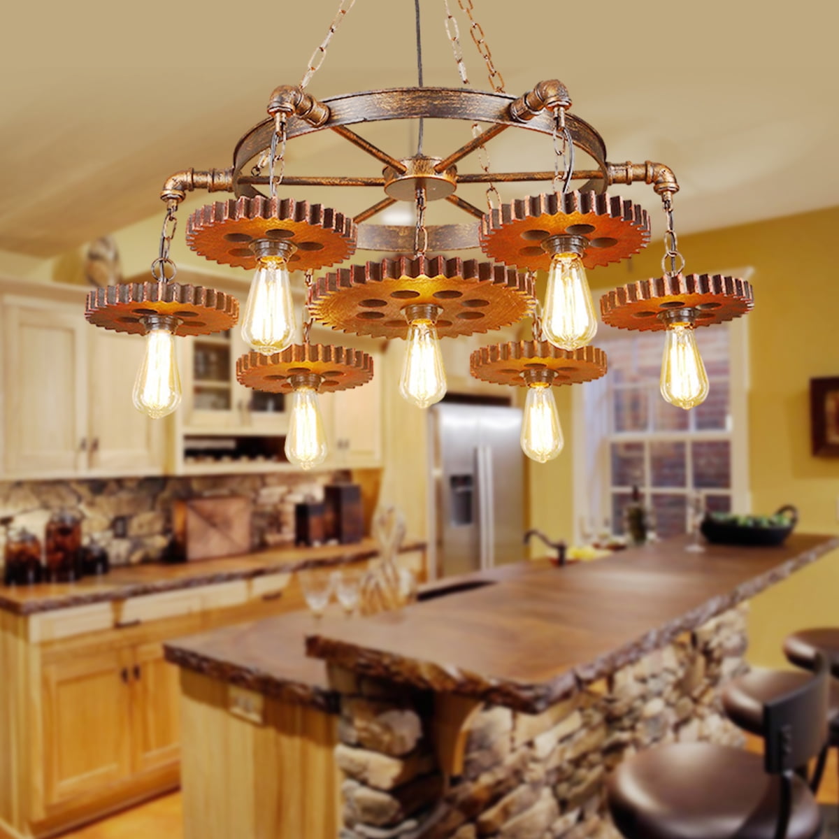 iMeshbean 7 Heads Industrial Rustic Chandelier Pendant Light Fixture ...