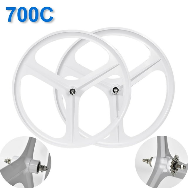 iMeshbean 700C Fixed Gear Bike Wheels, 3-Spoke White Clincher Rims ...