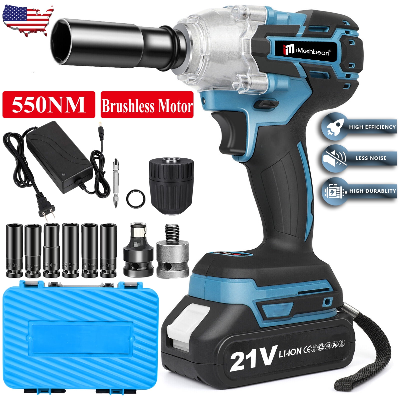 iMeshbean Cordless Impact Wrench 21V 1/2" Electric Impact Gun Kit ...