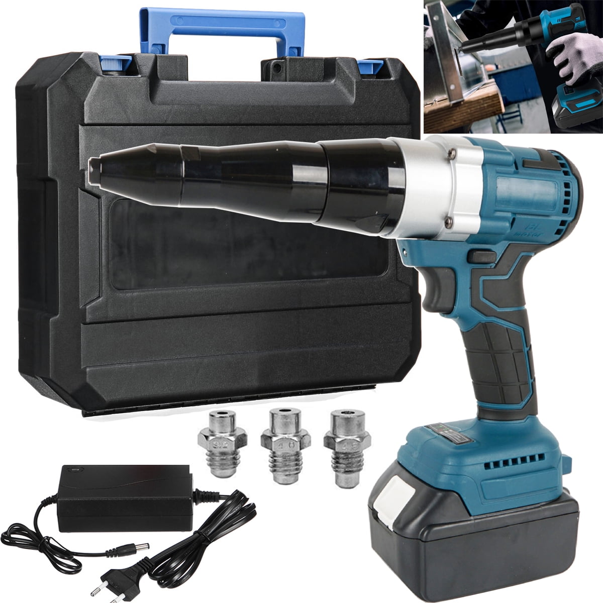 iMeshbean Cordless Rivet Gun, 21V Brushless Blind Riveter, Compact Tool ...