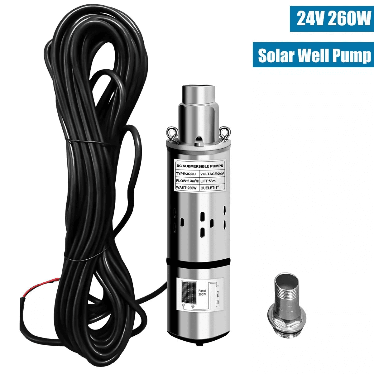 iMeshbean DC 24V 3'' Solar Deep Well Pump Water Pump 2300L/h Stainless ...