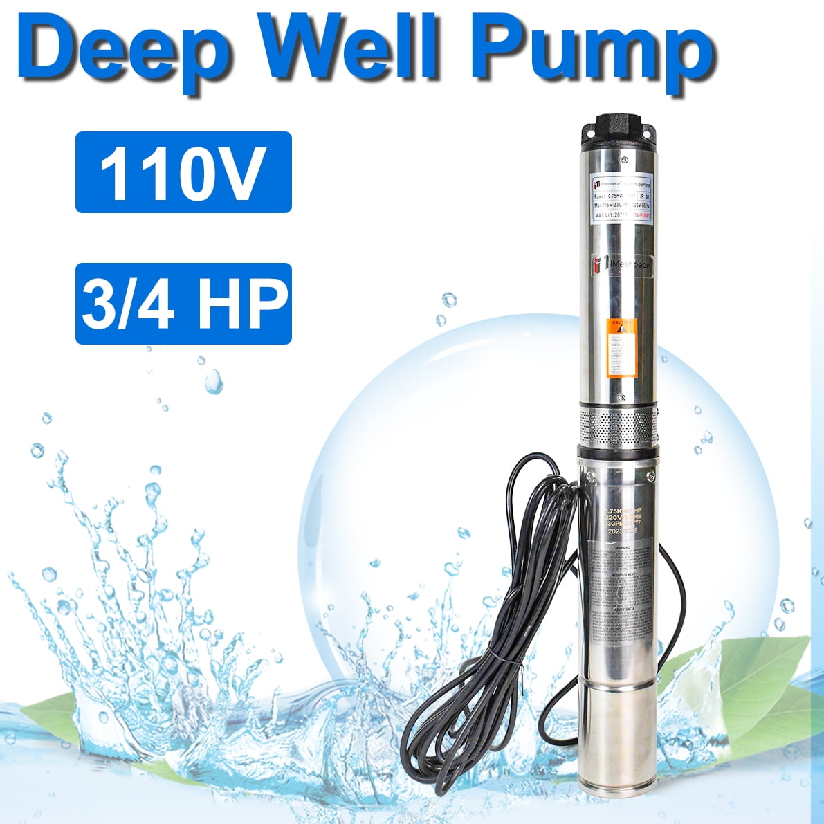 Imeshbean Deep Submersible Well Pump, 3/4HP, 110V, 247ft Head ...