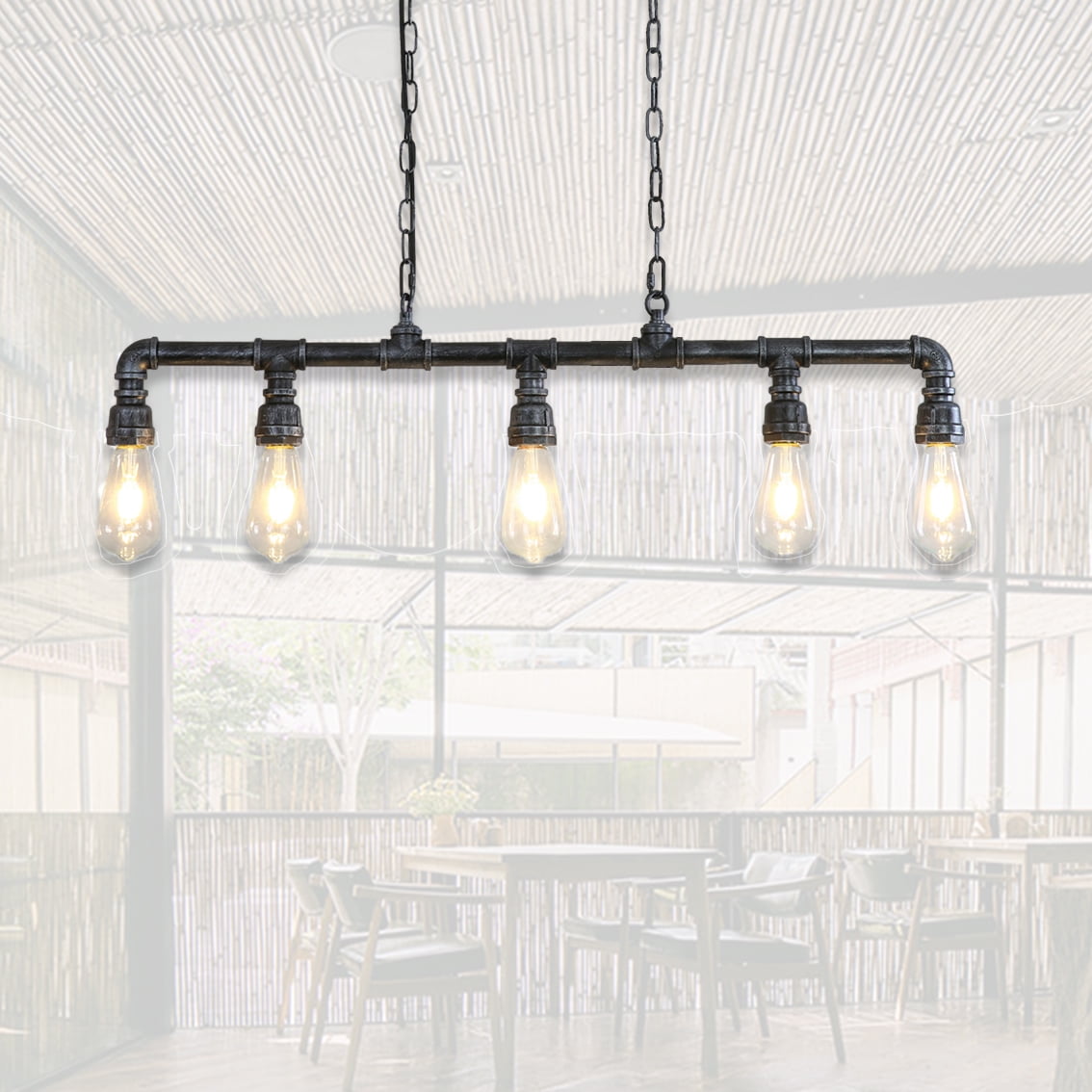 iMeshbean Industrial Chandelier 5 Lights Water Pipe Retro Rustic Pendant Light Industrial ...