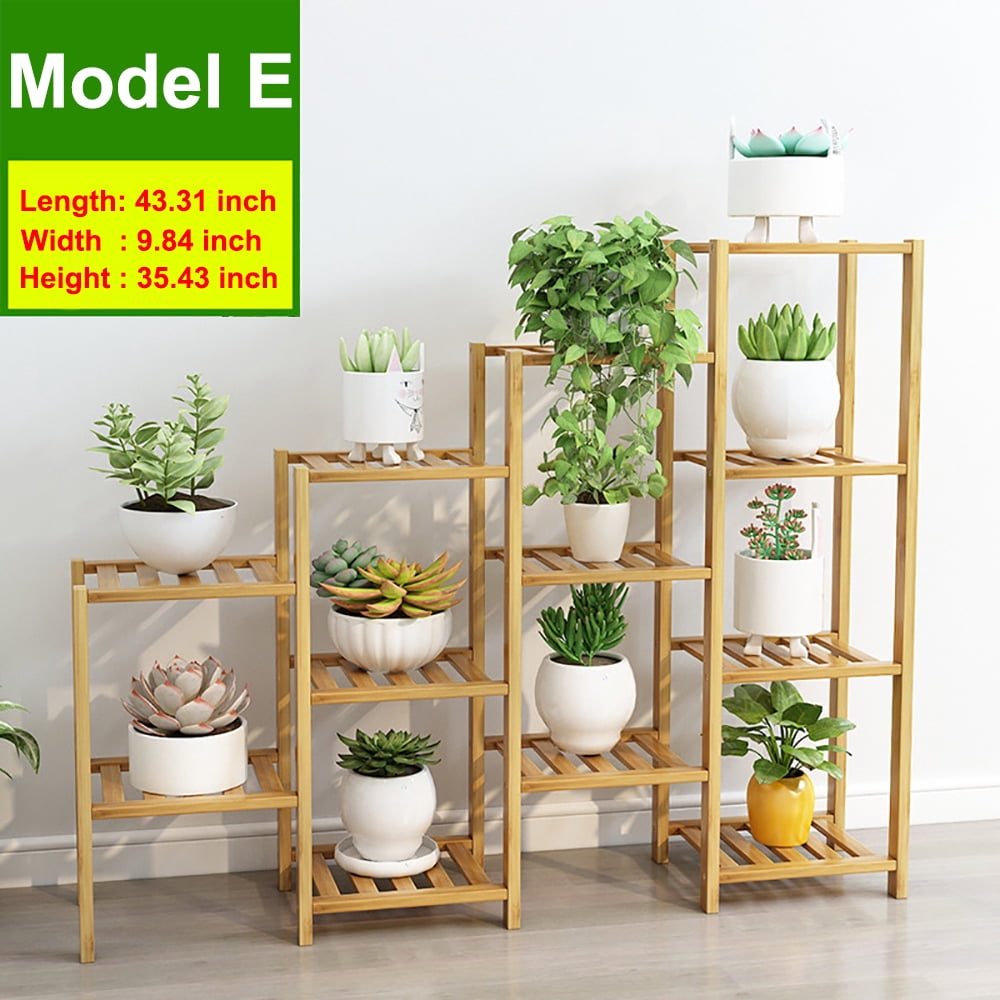 iMeshbean Multifunctional Bamboo Shelf Flower Plant Stand Display ...