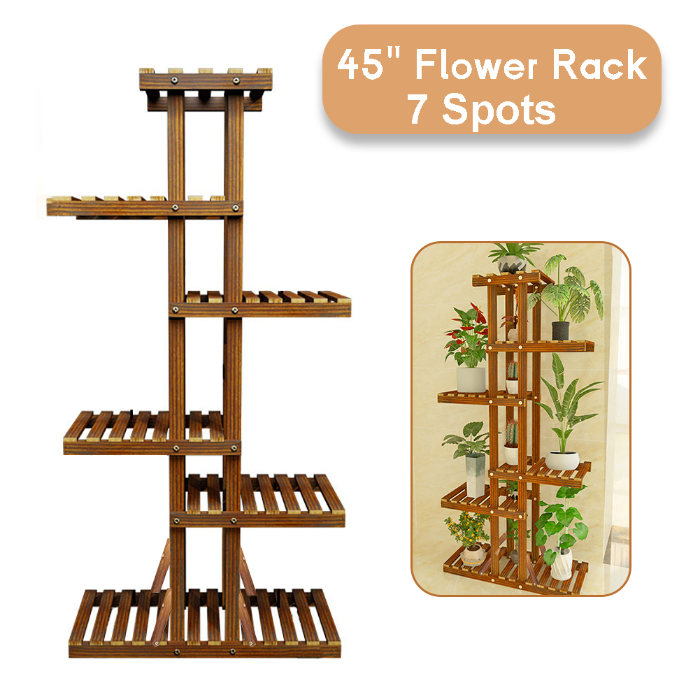 iMeshbean Outdoor Wooden Plant Flower Display Stand w/7 Wood Shelf ...