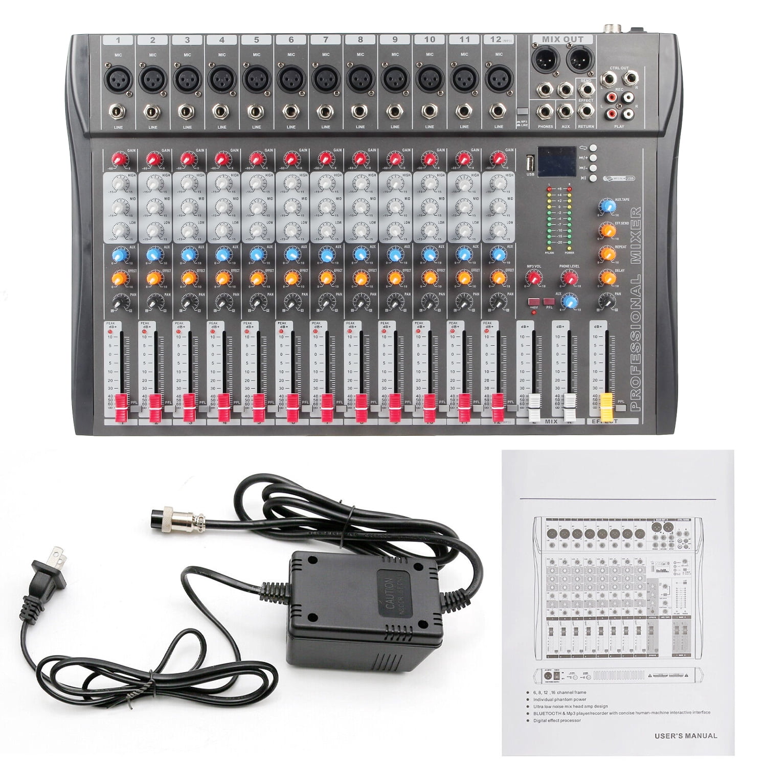 iMeshbean Professional 12-Channel Audio Mixer Sound Board USB Live ...