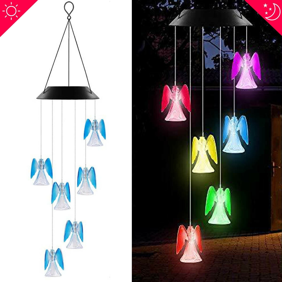 iMeshbean Solar Angel Wind Chimes Color-changing For Garden, Home, Yard ...