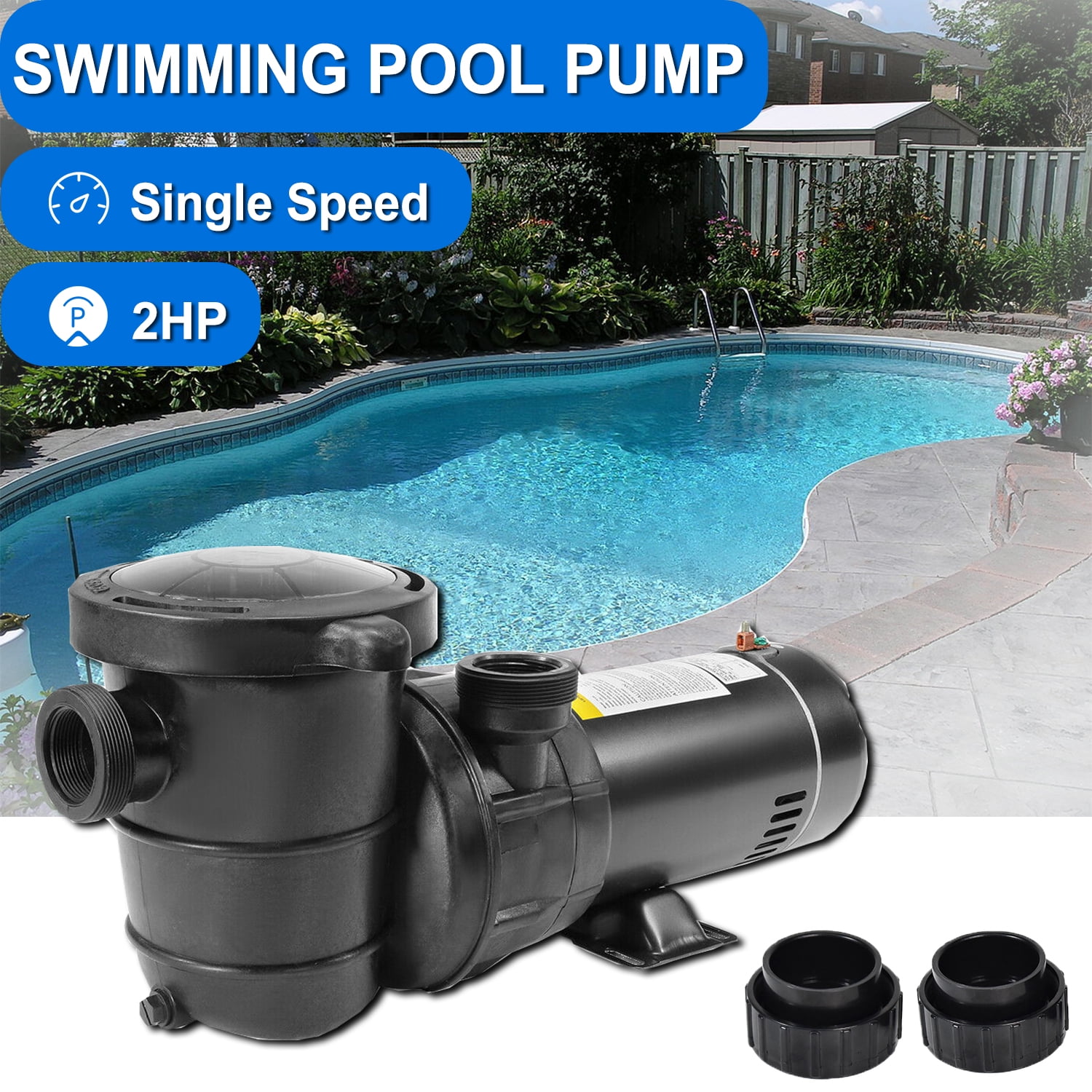 iMeshbean Swimming Pool Pump, 2HP 1500W 110V 5400GPH Max Flow, Single ...