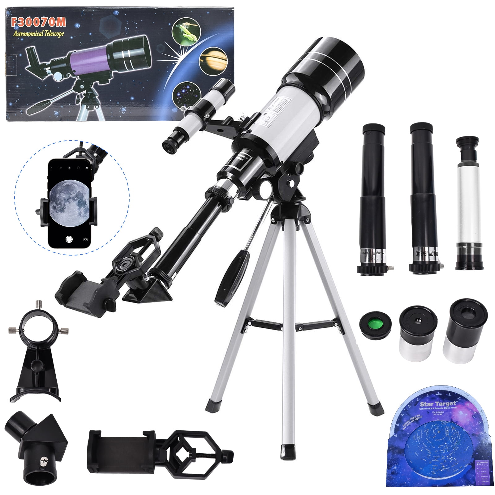 iMeshbean Telescope, 70mm Aperture 300mm Refractor, Portable Astronomy ...