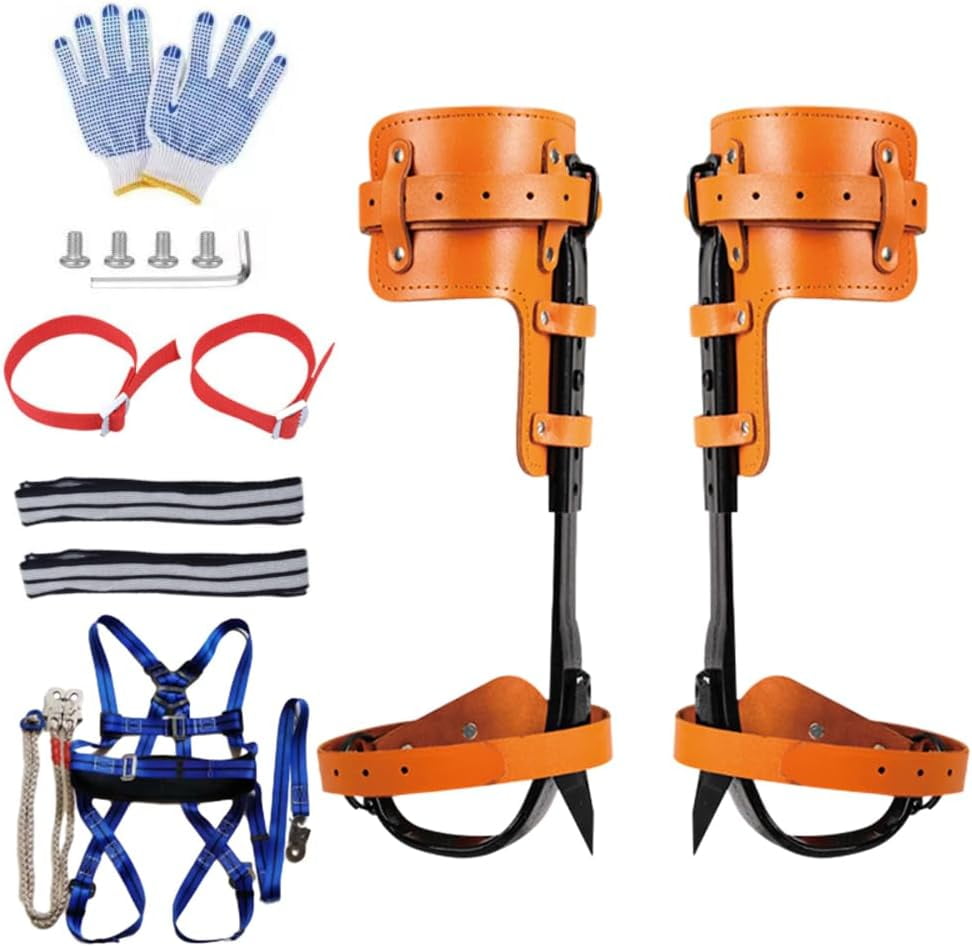 iMeshbean Tree Climbing Spikes Set,Adjustable Pole Climbing Spurs Steel ...