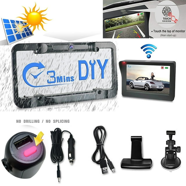 iMeshbean Wireless Waterproof HD Solar License Plate Rear View Backup ...