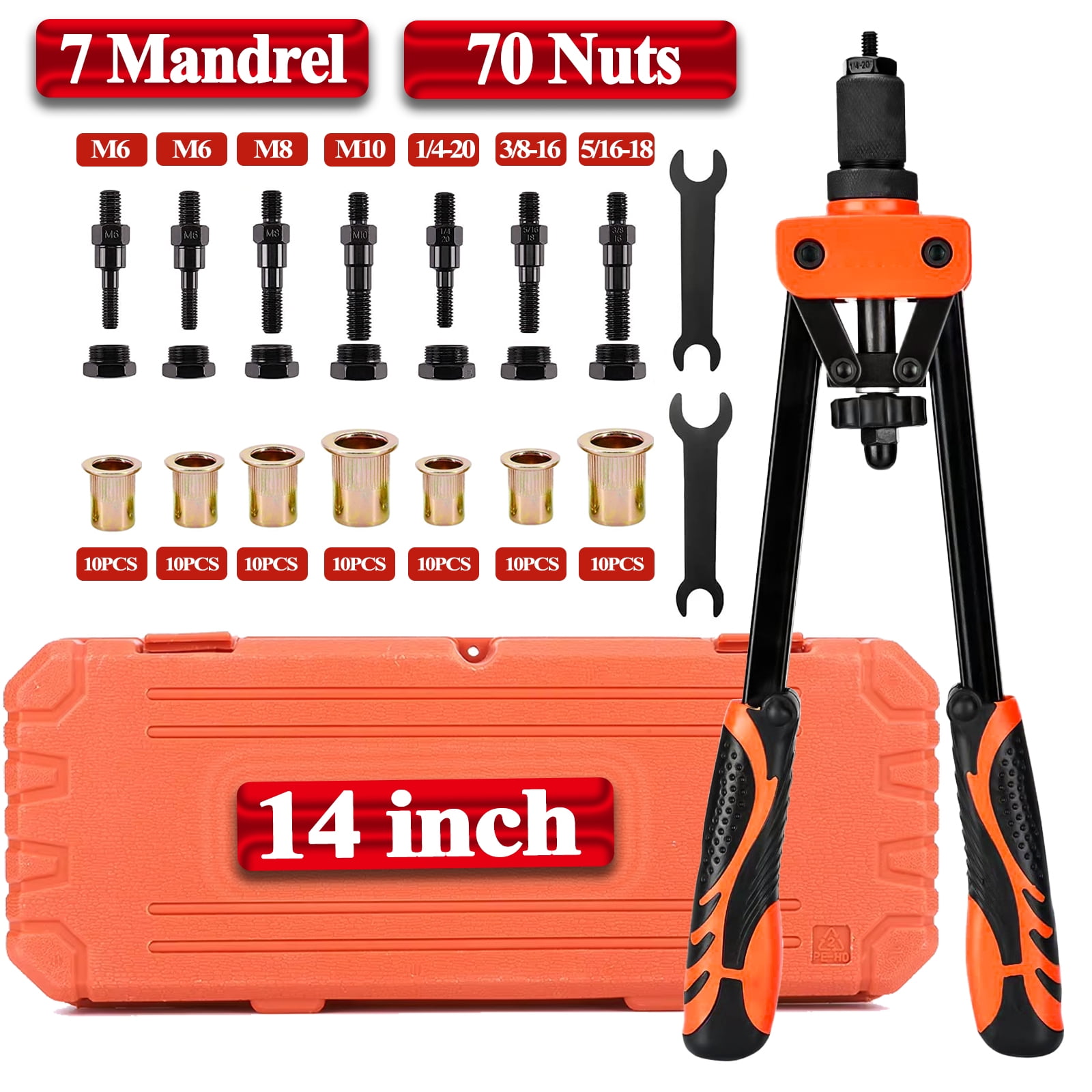 iMeshbean Rivet Nut Tool Kit, 14" Hand Rivet Tool Kits with 70Pcs Rivet ...